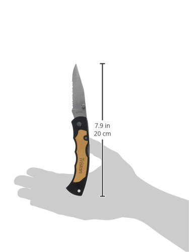Dimension 9 Tristan Laser Engraved Alder Wood Personalized Lock Back Folding Pocket Knife with Clip, Black