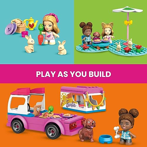 MEGA Barbie Camper Building Toy Vehicle Playset, Adventure DreamCamper with 123 Pieces, 2 Micro-Dolls, Accessories, Pets and Furniture
