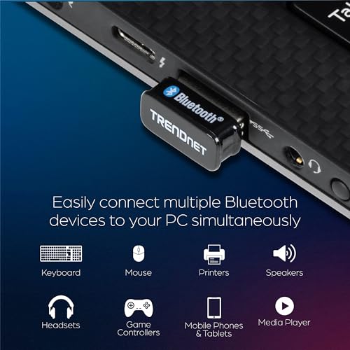 TRENDnet Micro Bluetooth 5.0 USB Adapter, Supports Basic Rate(BR), Bluetooth Low Energy(BLE), Enhanced Data Rate(EDR), 100m (328ft.) Range, Supports Windows OS, Black, TBW-110UB (Pack of 1)