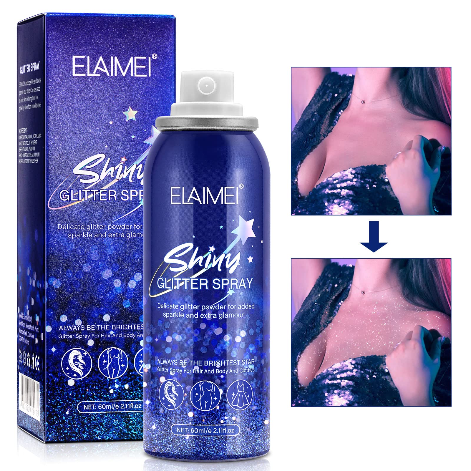 Glitter Spray, Body Shimmery Spray for Skin, Face, Hair and Clothing, Waterproof,Not Take Off and Quick-Drying Makeup