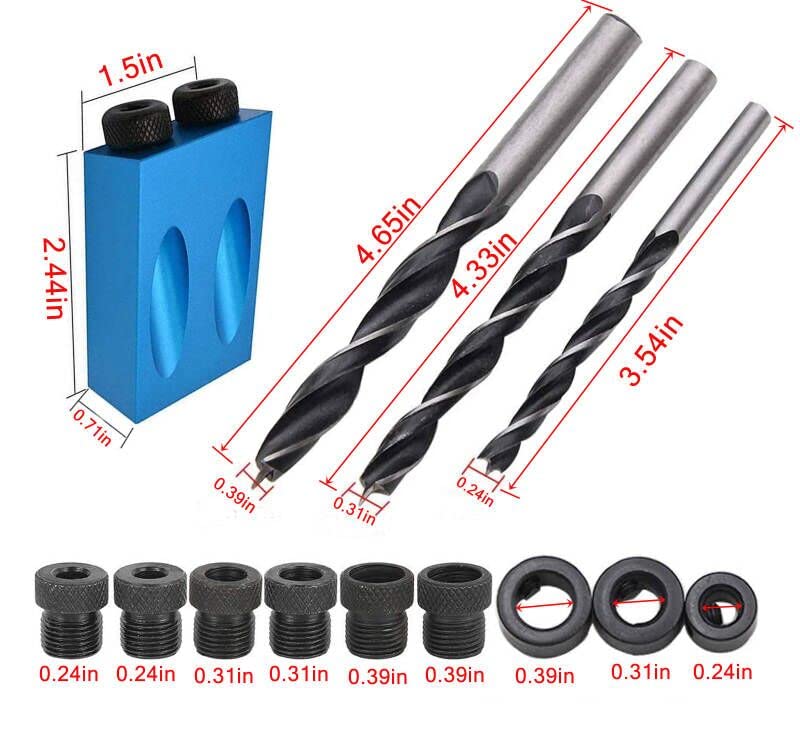 GDFYMI 14Pcs Pocket Hole Jig, Drill Jig for Angled Holes, Wood Woodwork Guides Joint Angle Tool Dowel Drill Joinery Kit, 15 Degree Woodworking Tools with 6/8/10mm Drill Guide, Carpentry Hole Locator