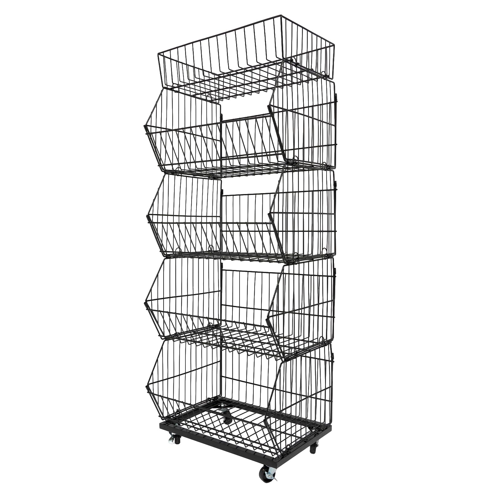 Lemoeyes 5-Shelf Shelving Unit, Wire Shelving with Wheels Market Retail Display Rack, 35.4" Wx17.7 Dx55 H Fruit Vegetable Snack Basket for Kitchen Garage Pantry, 44lbs Capacity Per Tier