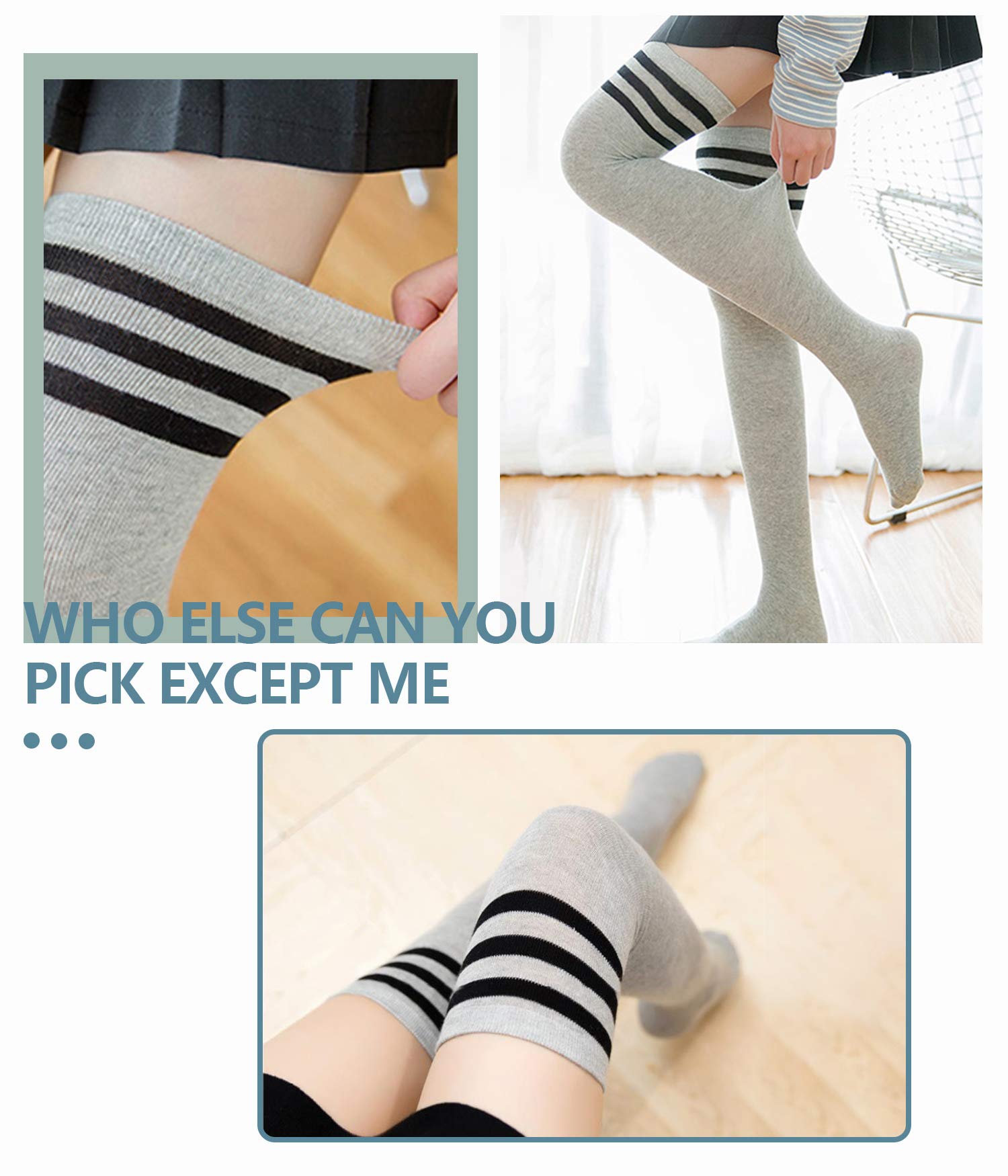 Dimore 5 Pairs Womens Thigh High Socks Over the Knee High Striped Stocking Boot Leg Warmer Long Socks for Daily Wear Cosplay