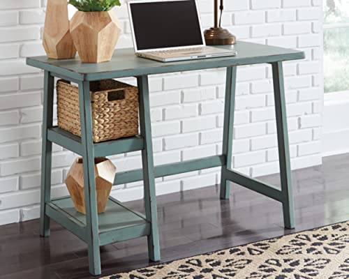 Signature Design by Ashley Mirimyn Vintage 42" Home Office Desk with Basket, Distressed Blue,Teal