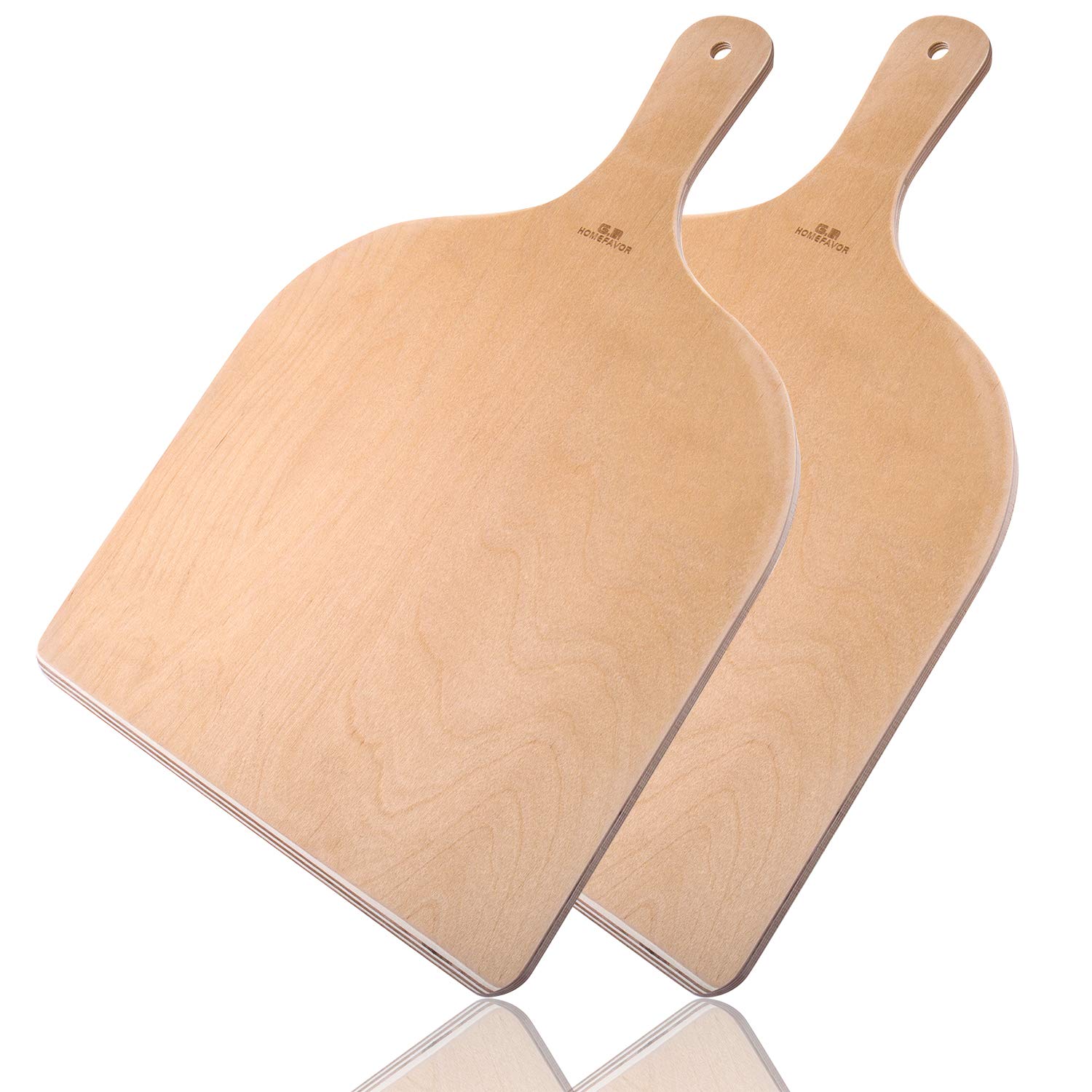 G.a HOMEFAVOR Premium Natural Wood Pizza Peel 12 inch, Large Pizza Paddle Spatula, Cutting Board for Baking Homemade Pizza and Bread - Set of 2