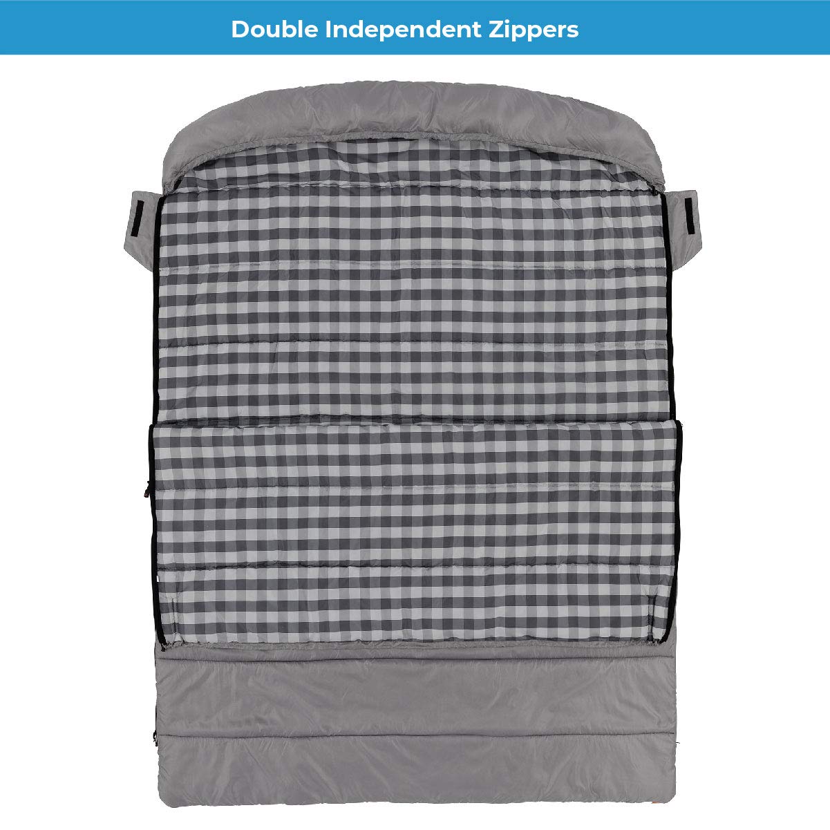 Core 40 Degree Double Sleeping Bag for Backpacking, Camping, or Hiking - Fits Queen Size Air Bed for Adult, Teens, and Kids, Gray (40110)