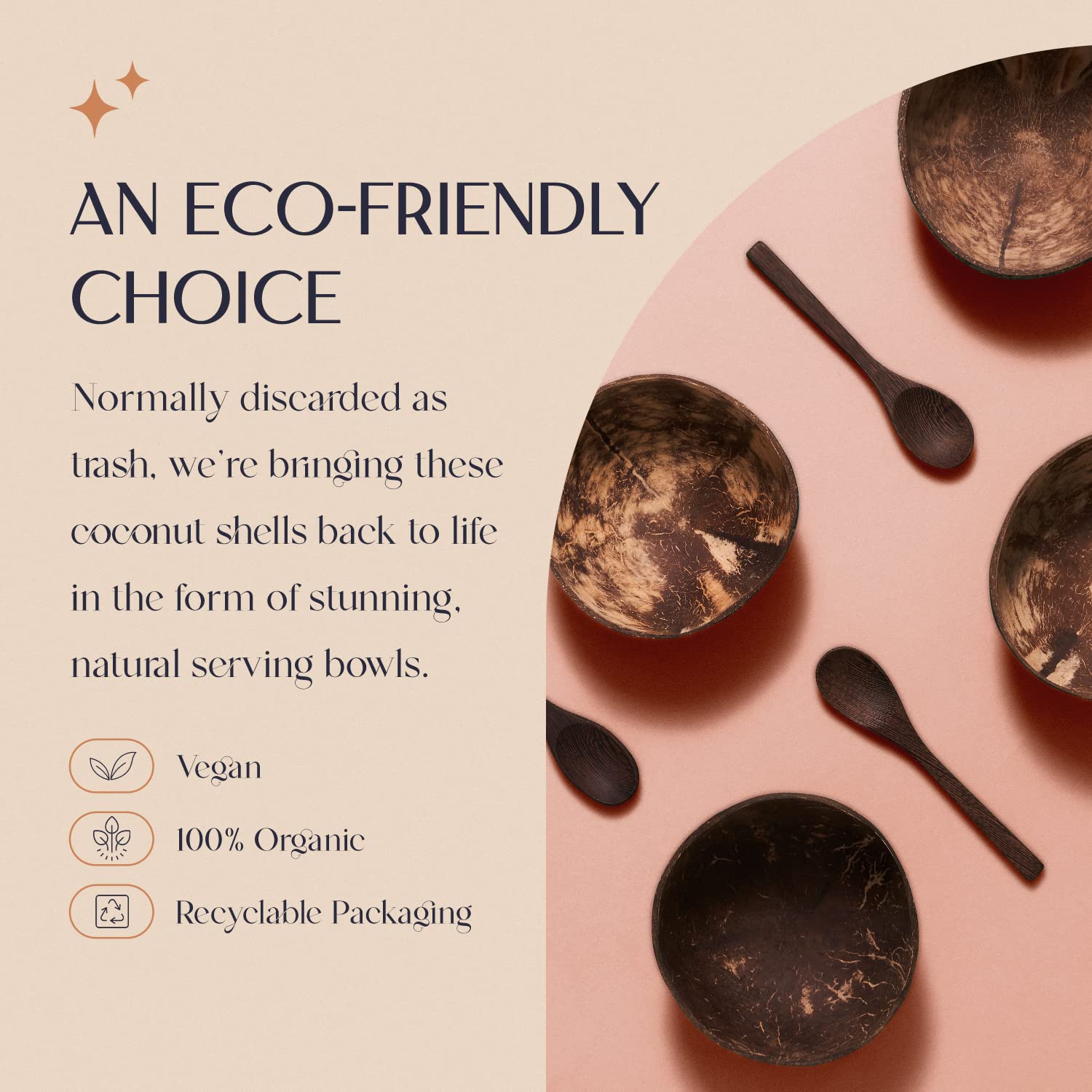 COCOBOWLCO Coconut Bowl & Wooden Spoons Bowl Set - Birthday Gifts for Women - Coconut Bowls for Eco Friendly Kitchen Decor, Acai Bowls & Smoothie Bowls (2, Natural)