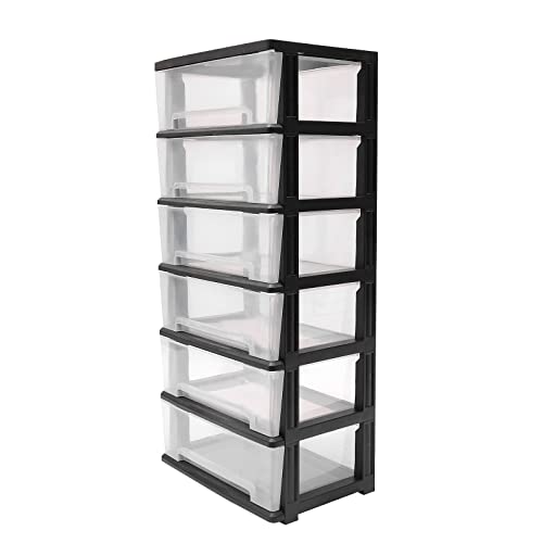 Gdrasuya10 Plastic Drawers Dresser with 6 Drawers, 19.7 x 13 x 43inches Plastic Tower Closet Organizer with Wheels Suitable for Apartments Condos And Dorm Room, (Black)