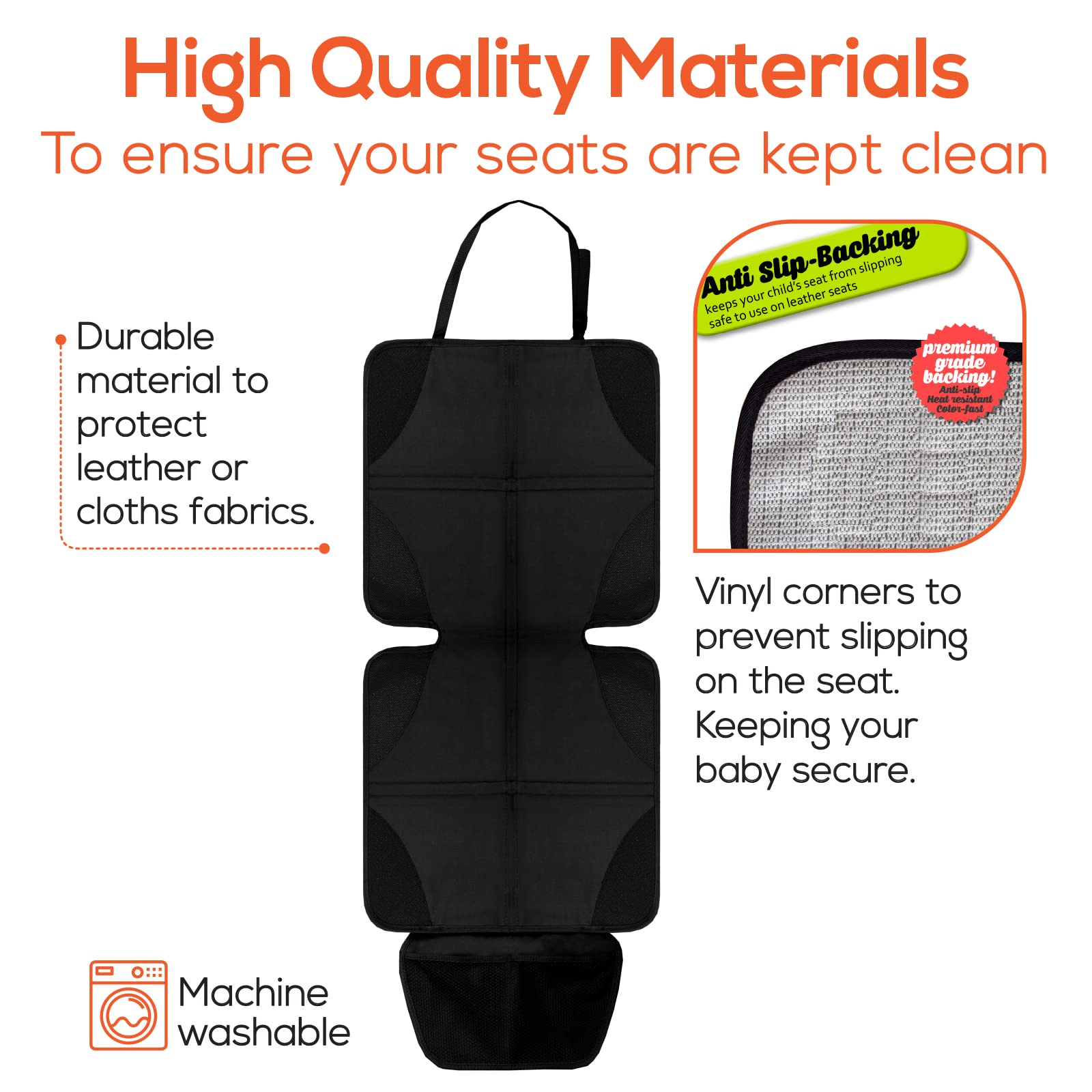Trobo Car Seat Protector for Child Carseat, Luxury Non-Slip Large Thick Padding Waterproof Baby Car Seat Mat Pad Cover with 2 Mesh Organizer Storage Pockets to Protect Leather and Upholstery, Black