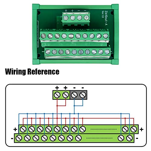 Jienk Screw Terminal Block Power Distribution Module, 25A DIN Rail Mounting Terminal Block Distribution Breakout Board for PLC Servo Power Amplifier (2 in 10 Out)