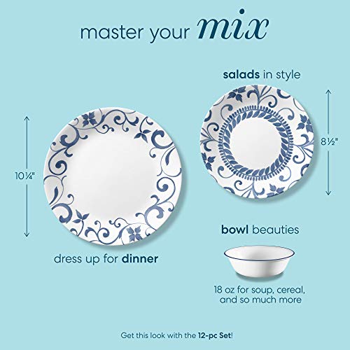 Corelle Boutique Round 12-Piece Dinnerware Set, Service for 4 (Mountain Blossom)