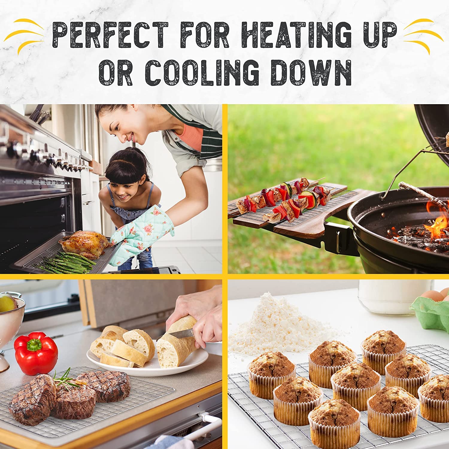 HOHUNGF Medium Stainless Steel Cooking Rack Set 2, Large Baking Rack Pack of 2, for Cooling Baking Roasting Grilling Drying, Rectangle 11.6 x 9 x 0.6 Inch Toaster Oven, Oven & Dishwasher Safe