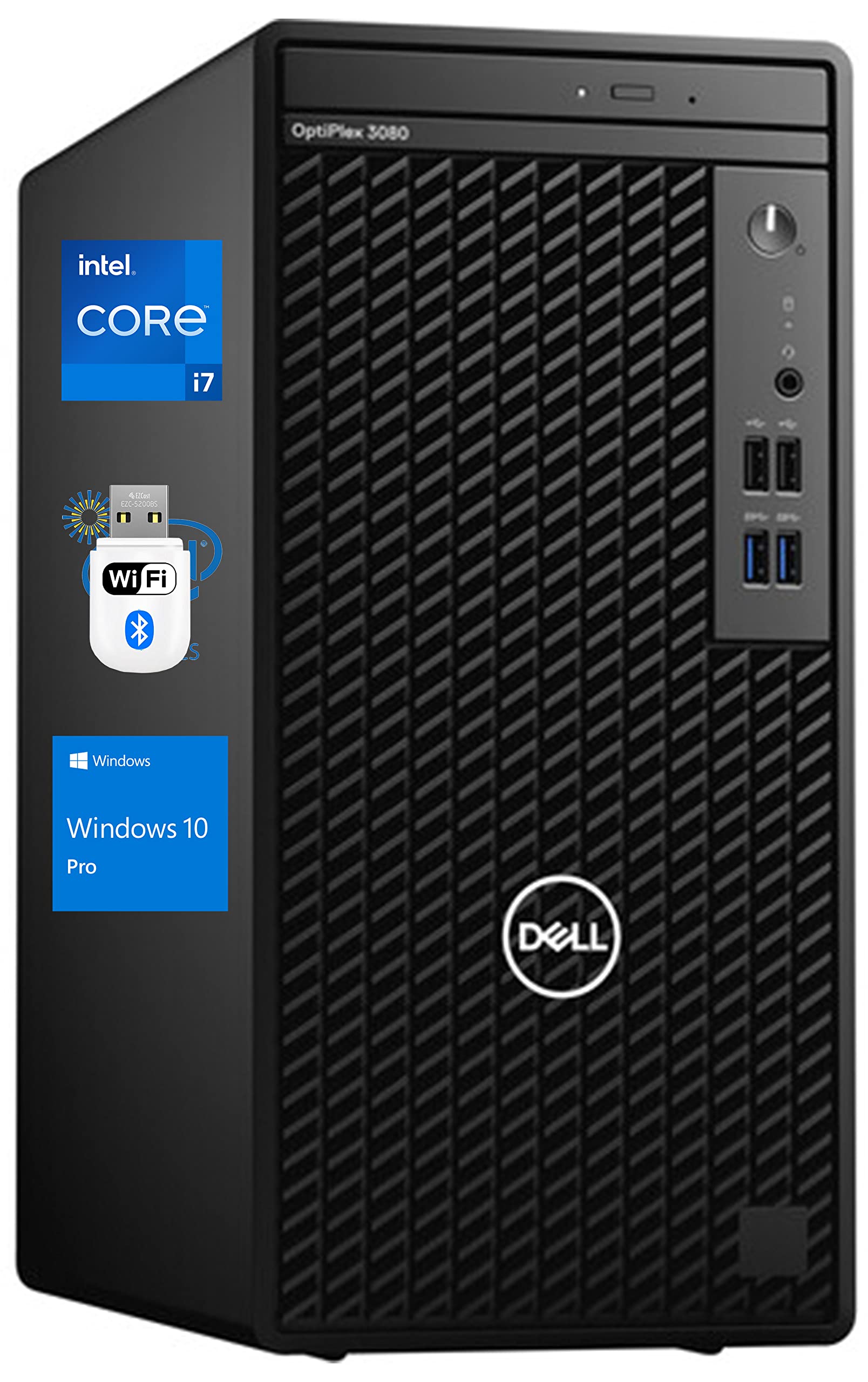 Dell OptiPlex 3080 Mini-Tower Desktop Computer – Intel Core i7-10700, 16GB RAM, 512GB NVMe SSD, 4K Monitor Support DisplayPort, HDMI, DVD, USB Type-C, AC Wi-Fi, Bluetooth - Windows 10 Pro