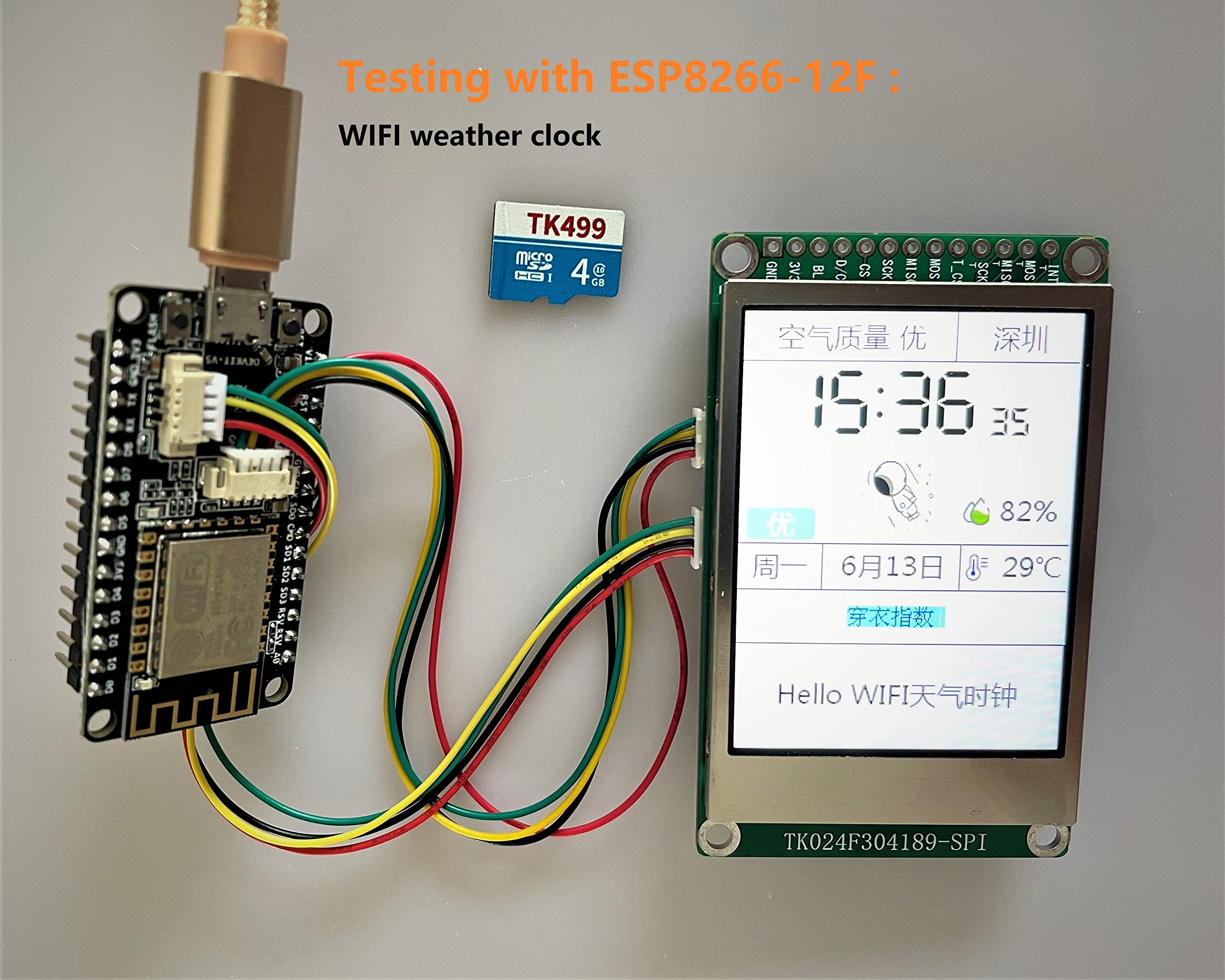 Fsuoech 2.4" IPS TFT LCD Display ST7789 240x320 SPI Interface and ESP8266-12F Development Board