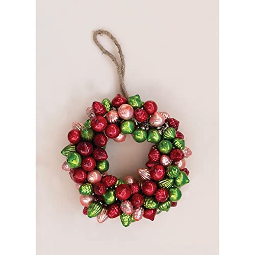 Creative Co-Op Mercury Glass Ornament Wreath, Red, Pink and Green