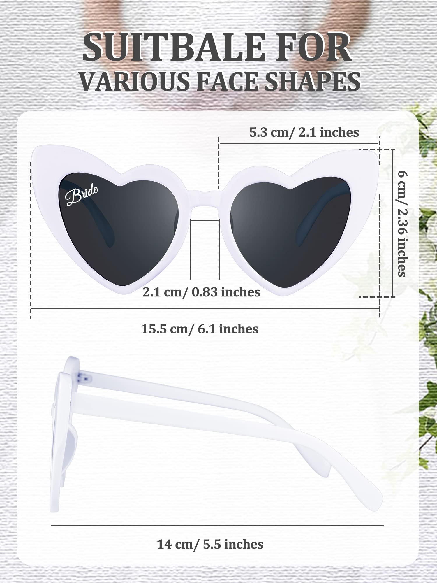 Dunzy 16 Pairs Bachelorette Heart Shaped Sunglasses Heart Sunglasses Bride Bridesmaids Sunglasses for Wedding(White, Pink)