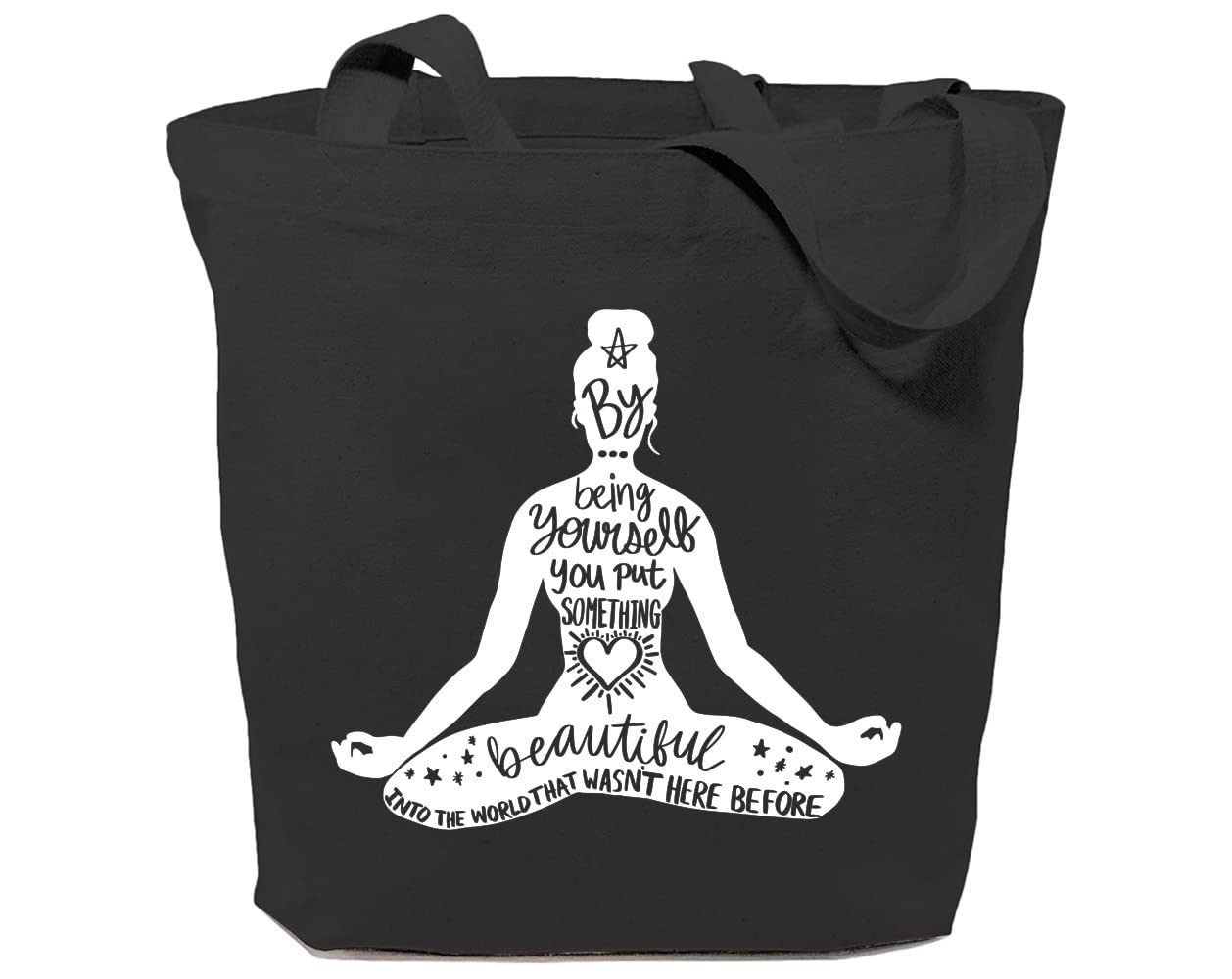 GXVUIS Yoga Canvas Tote Bag for Women Namaste Meditation Reusable Grocery Shoulder Shopping Bags Motivational Girl Power Black