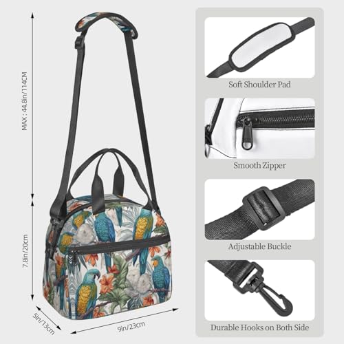 DEHIWI Parrots On Branches Lunch Bag For Women Men Reusable Insulated Lunch Box Lunch Cooler Tote Bag For Work Picnic Travel