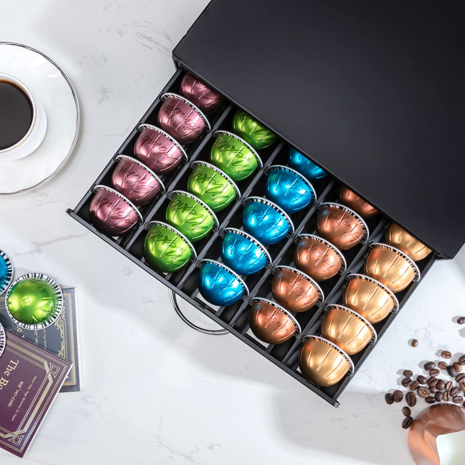 Flagship for Nespresso Pod Holder Vertuo Pod Storage Coffee Pod Organizer Coffee Bar Design And Coffee Machine Stand Black Metal(50 Pods Capacity)