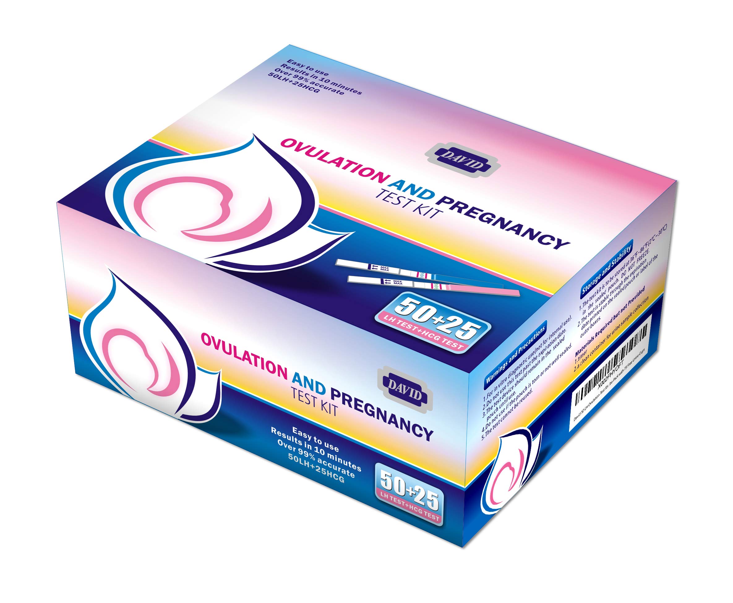 David 50 LH Ovulation Test Strips and 25 HCG Pregnancy Test StripsĀ Combo Pack with 75 Free Urine Cups