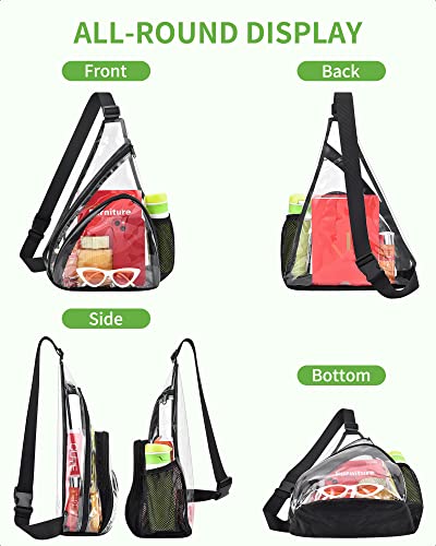MAY TREE Clear Bag Stadium Approved, Clear Backpack Stadium Approved for Concert Stadium Festival Sport Work, Clear Sling Bag with Heavy Duty Material - Black