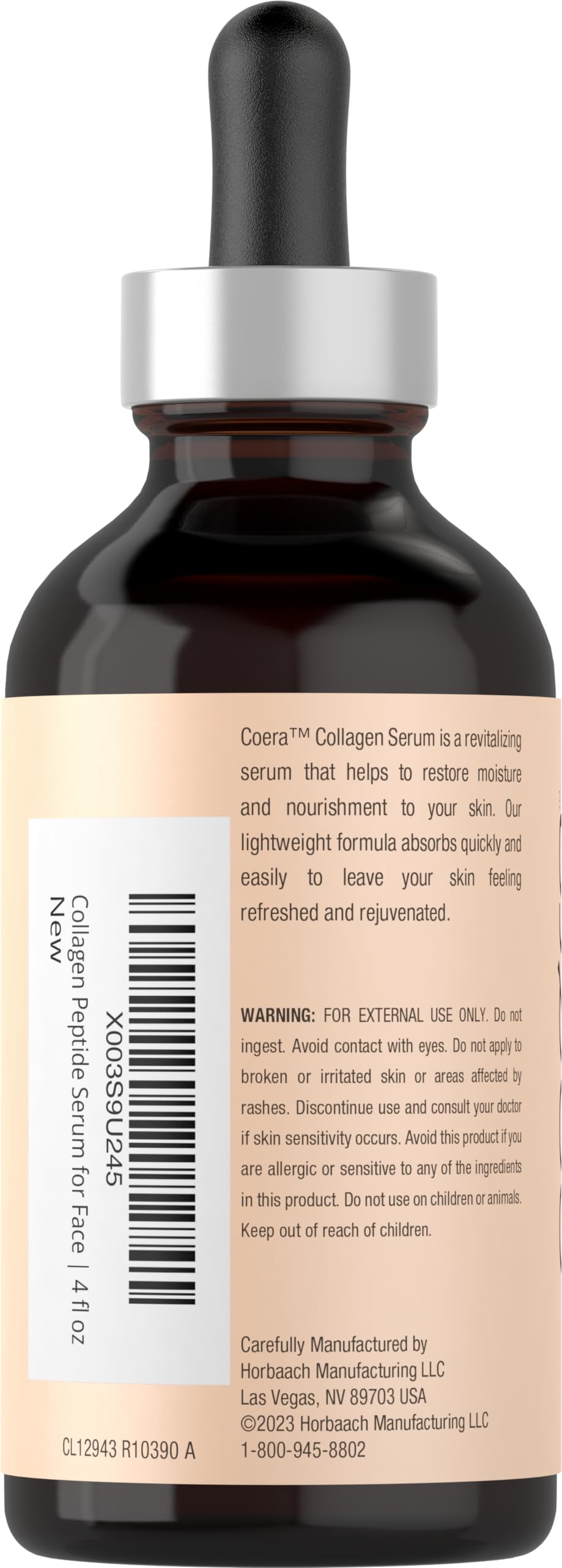 Coera Collagen Serum for Face | 4 fl oz | with Collagen Boosting Peptides | Professional Strength Formula | Free of Parabens, SLS, & Fragrances | Packaging May Vary