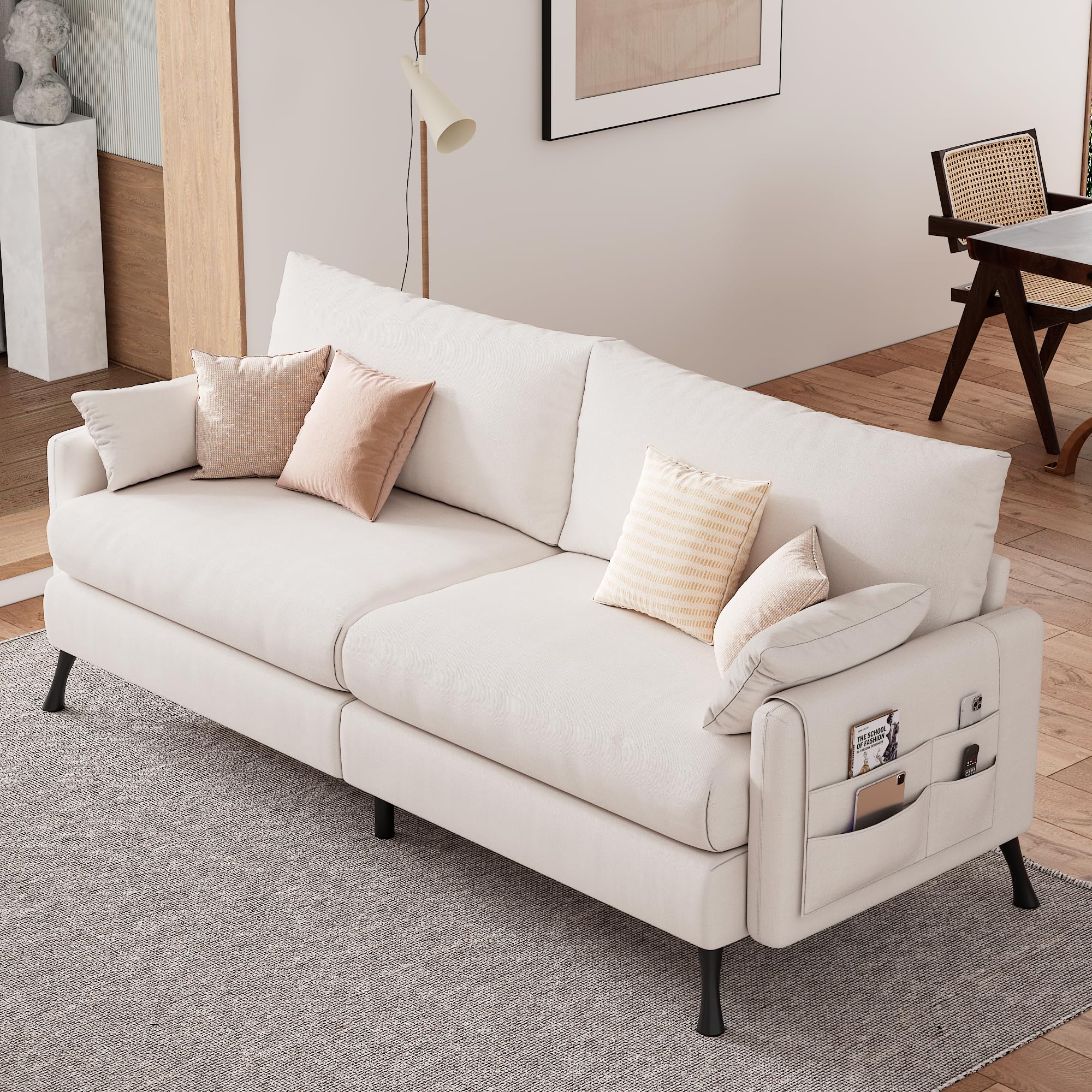 iPormis 80.7 Inch Sofa Couch with Storage Bags, Comfy Couch with Extra Deep Seats, Modern 3 Seat Sofa for Small Space, Loveseat Sofa, Removable Sofa Cover, White