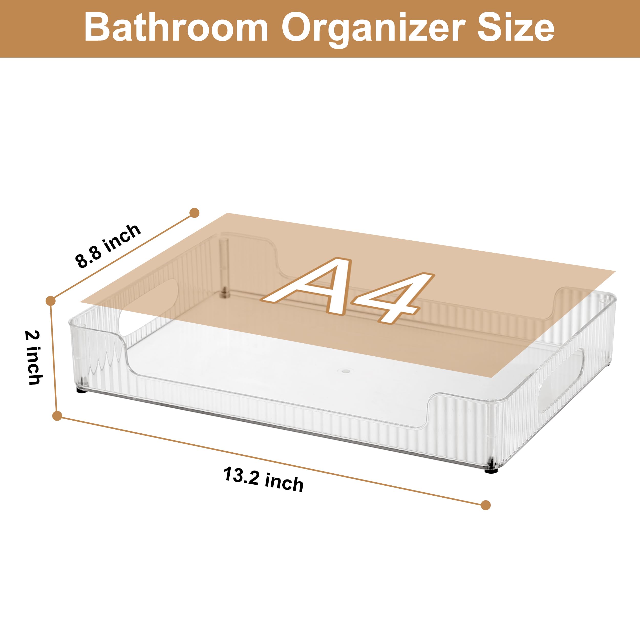 Goderewild 3-Tier Bathroom Counter Organizer, Multi-Purpose Cosmetics Skincare Shelf, Fits A4 Size Makeup Organizer for Office and Vanity Tray, Countertop Storage Solution for Kitchen,Bath.(Clear)
