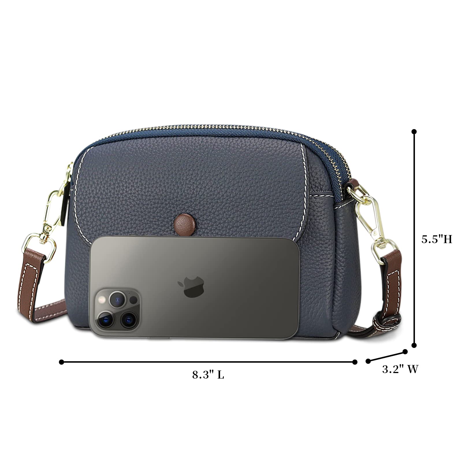 FUKUTAI Genuine Leather Crossbody Bag for Women - Shoulder Cross Body Handbags Purses Lightweight & Soft (Navy Blue)