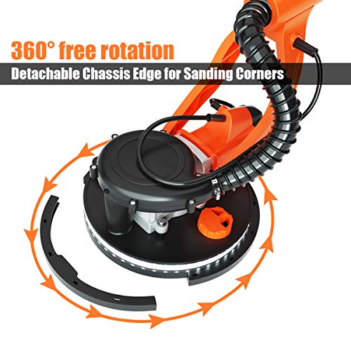 Goplus 750W Drywall Sander, Electric Foldable Sander Machine w/Dust-Free Automatic Vacuum System, 6 Variable Speed 800-1750 RPM, Double-Deck LED Lights, 12 Sanding Disks & Carrying Bag (Foldable)