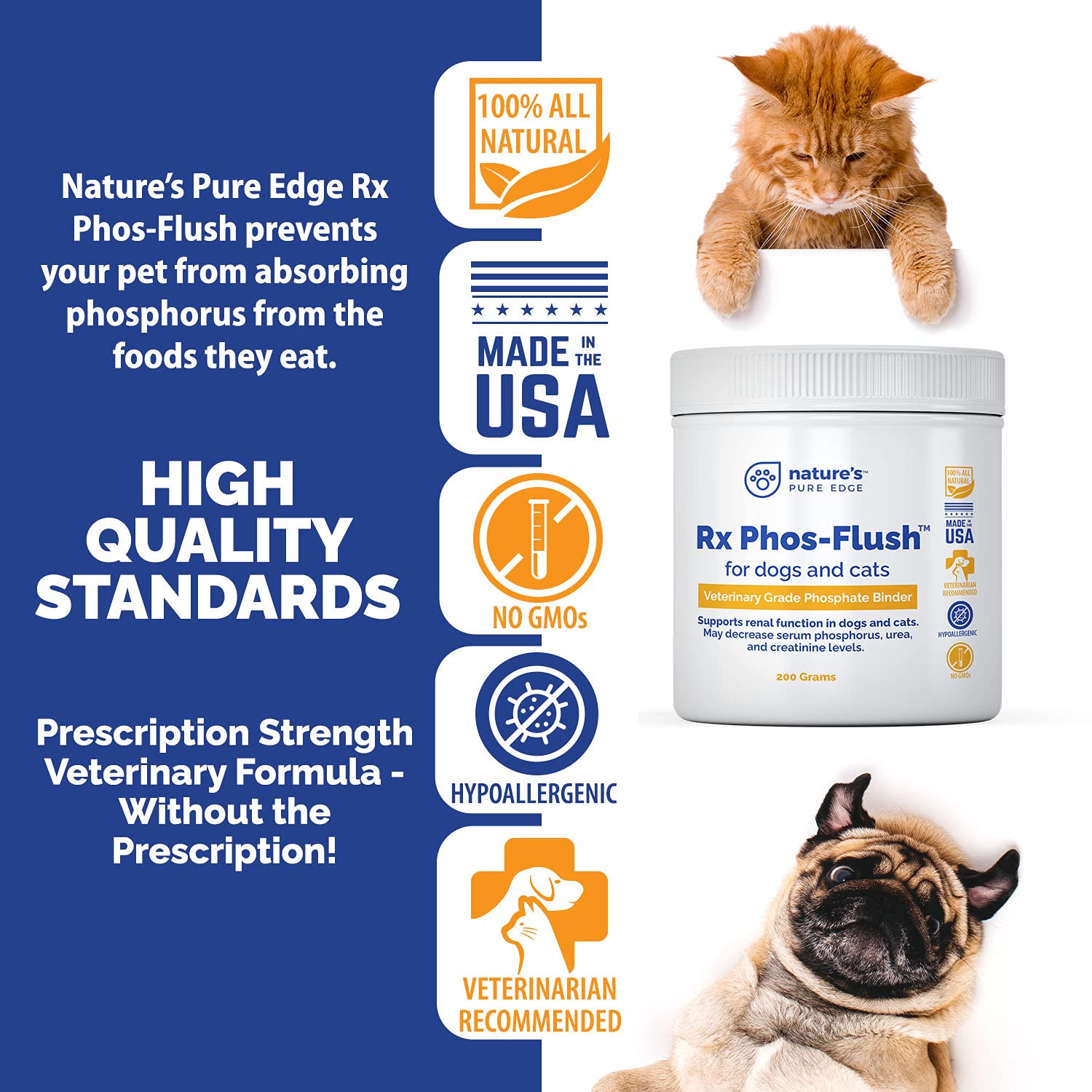 Rx Phos-Flush Phosphate Binder. Extra Large 200 Grams. Dog Kidney and Cat Kidney Support. Feline Urinary Tract Support. Compliments a Renal Failure Dog Food Diet or Cat Renal Support Diet.