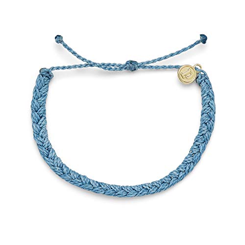 Pura Vida Sky Blue Solid Braided Bracelet - 100% Waterproof, Adjustable Band - Plated Brand Charm