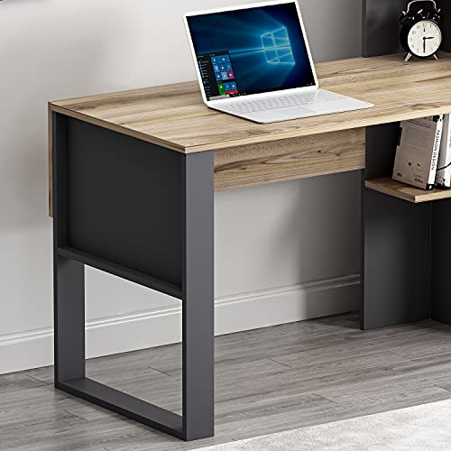 HOMIDEA Tody Desk – Computer & Writing Desk – Work Station - Storage Space with Door and Shelves in a Modern Design for Home Office (Antrachite/Briarsmoke)
