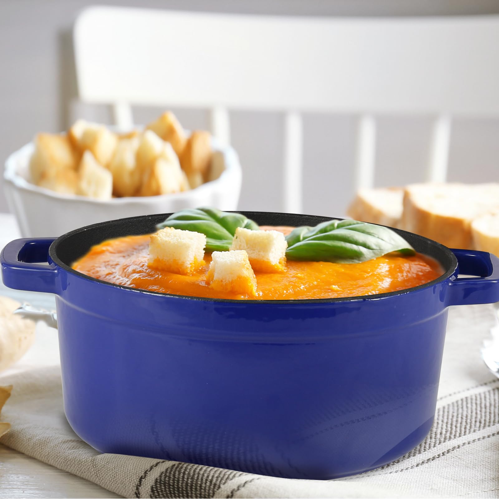 JOGREFUL 4 QT Dutch Oven, Ceramic Enameled Dutch Oven Pot with Lid for Sourdough Bread Baking, Cast Iron Non-Stick Oven Cooking Pot for Cooking/Baking/Kitchen Stovetop, Safe up to 500° F, Blue