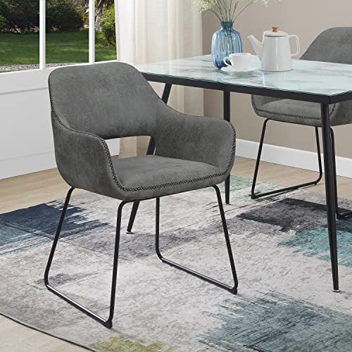 Convenience Concepts Take a Seat Samantha Arm Chair, Antique Gray Faux Suede/Black