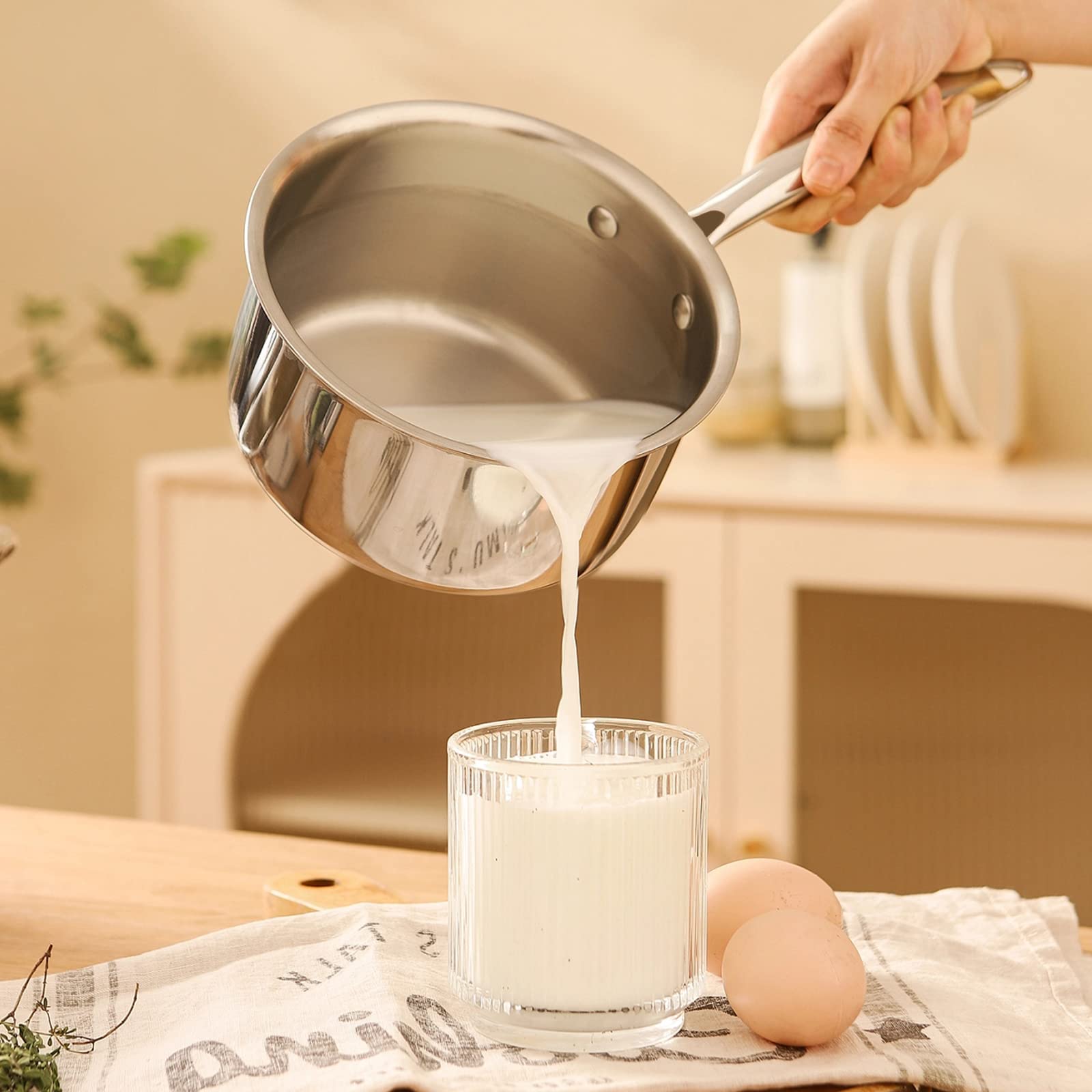 Flamingpan 1.5QT Stainless Steel Saucepan with Glass Lid, Small Pot for Cooking Soups, Sauces, Durable, Rust-Resistant & Non-discoloring Pot with Lid, Sauce Pan & Easy to Clean
