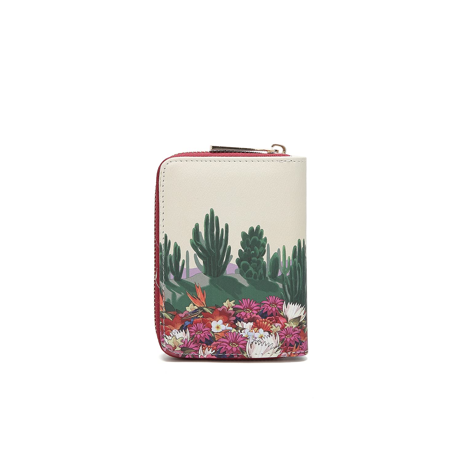 Frida Kahlo Vegan Leather Cute Zip Around Wallet (Beige/Red)