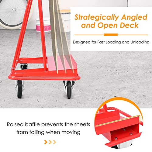 Goplus Drywall Sheet Cart, Heavy Duty Panel Dolly Cart with 4 Swivel Wheels, Handling Wall Panel, Sheetrock, Wood Panel, Rolling Dolly for Garage, Home, Warehouse