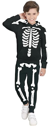 Kid Girls Skeleton Bone Hooded Sweatshirts Skull Halloween Pullover Hoodies for Boys 7-8 Years