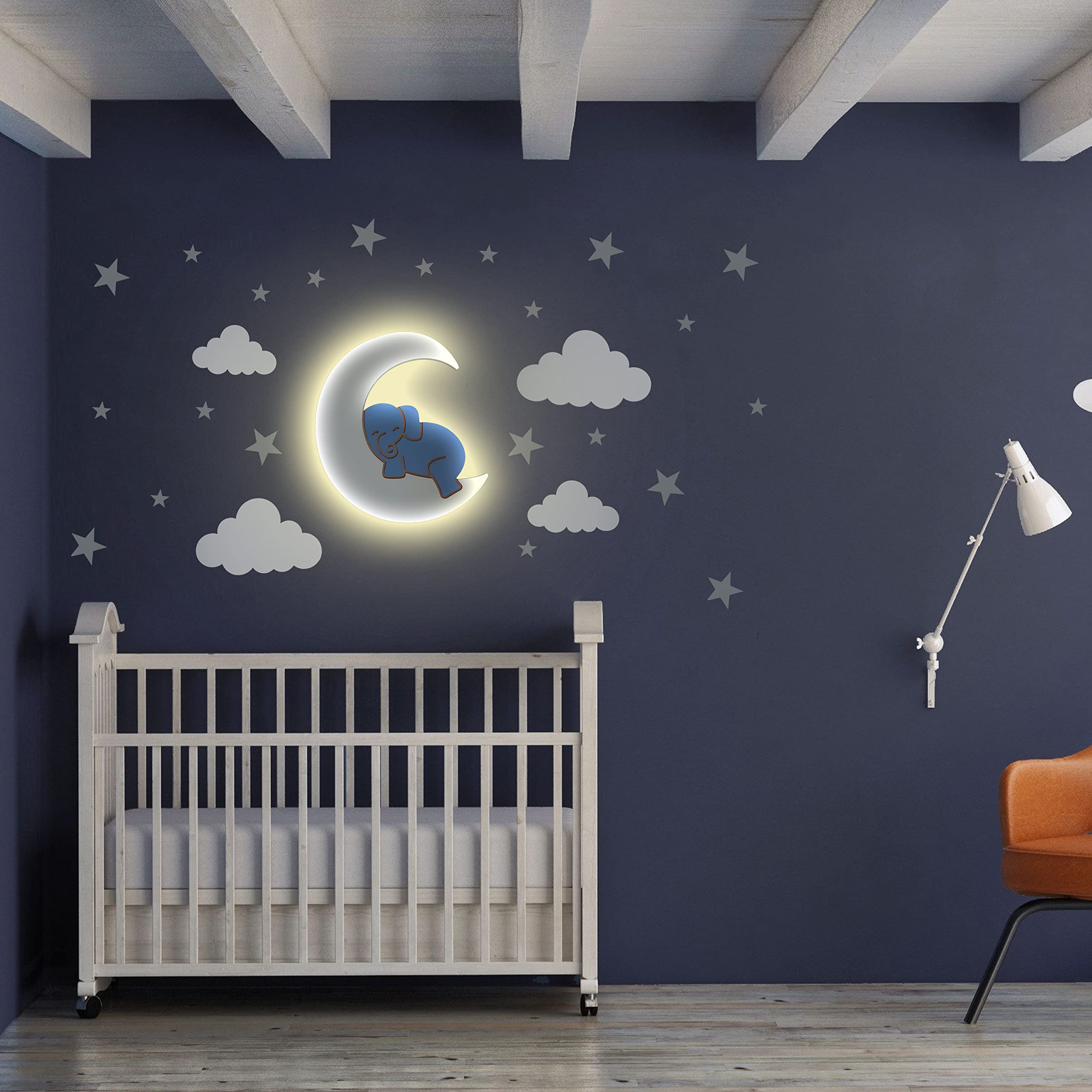 Goods by Hos Elephant Night Light – Elephant LED Night Lamp for Nursery – Cute Sleeping Elephant LED Wall Light for Kids Bedroom – Floating Wall Night Light for Nursery Elephant Decor
