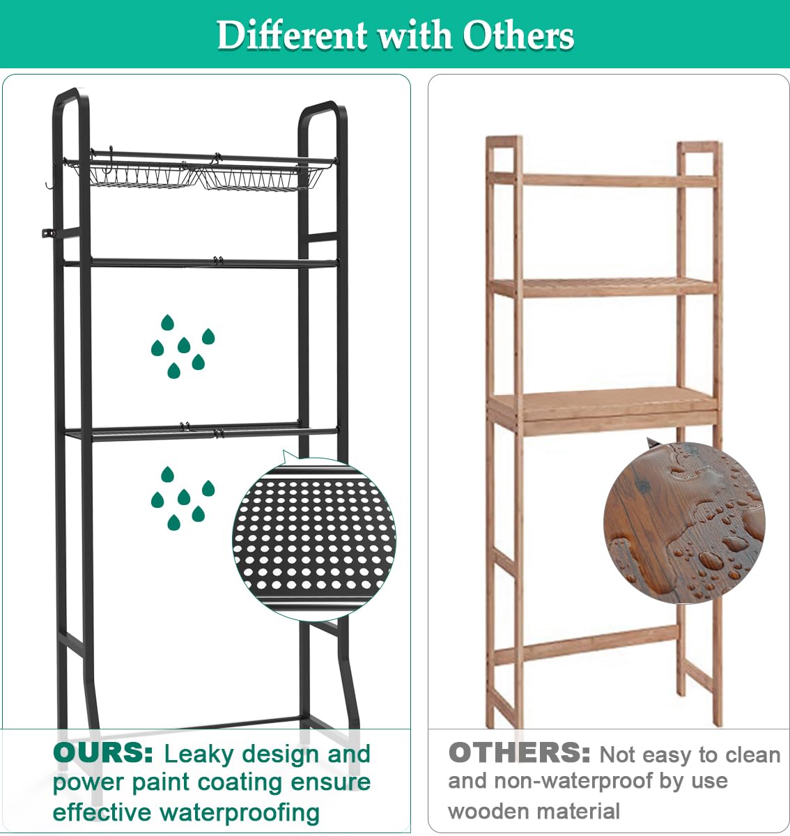 Khordin Over The Toilet Storage Shelf for Bathroom, 3-Tier Above Toilet Rack Bathroom Organizer with Adjustable Shelves and Hanging Hooks, Easy to Assemble & Space Saving, Black