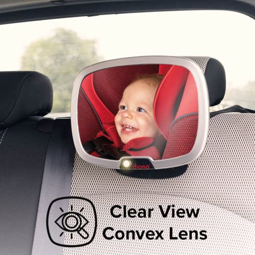 Diono Easy View Plus Baby Car Mirror with Light, Safety Car Seat Mirror for Rear Facing Infant with 360 Rotation, LED Night Light, Wide Crystal Clear View, Shatterproof, Crash Tested