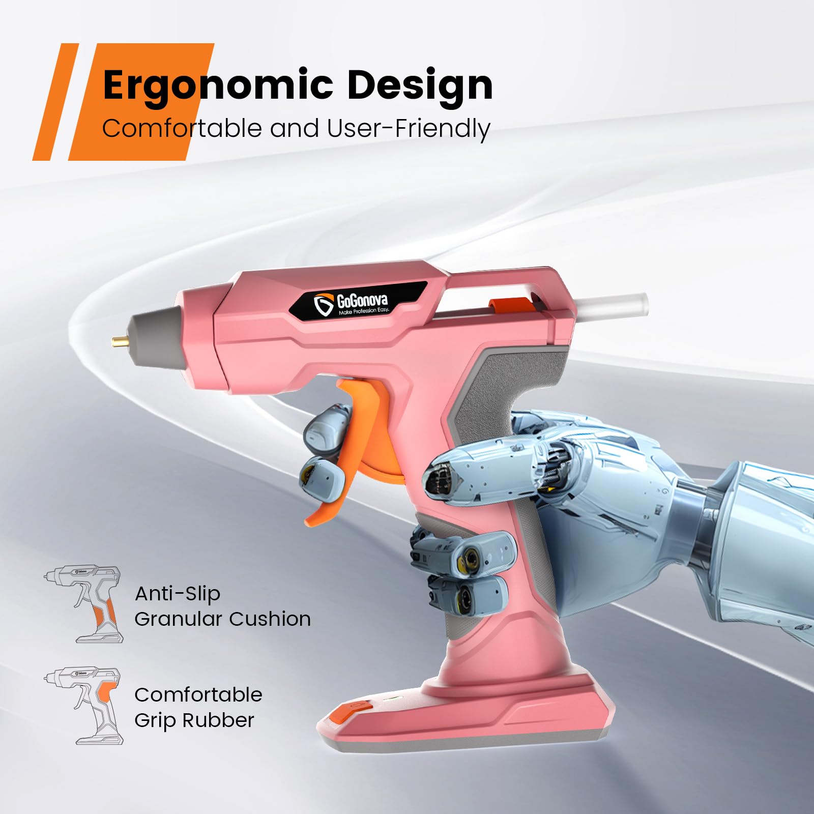 GoGonova Glue Gun Zuel, 20s Fast Preheating Anti-drip Cordless Glue Gun, 2Ah USB-C Rechargeable Hot Glue Gun Kit with 25 Pcs Mini Glue Sticks, Smart Power-Off, Pink