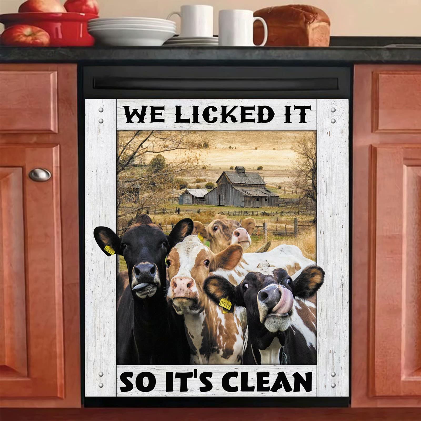Homa Cow Magnet Dishwasher Cover, Rural Farm Decor Refrigerator Magnets Decorative Funny Fridge Magnetic Kitchen Decal Vinyl Panel Decorative 23W*17H inch