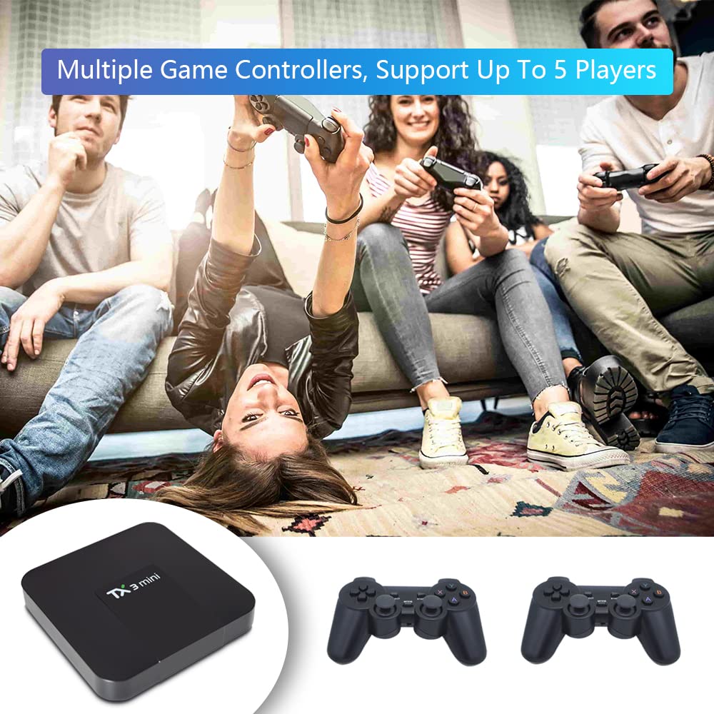 FRIGEDAEG TX3 Game Console with 50000+ Games ,Wireless Video Game Console for PC/TV/Projector,EmuELEC 4.3/Android 8.1/CoreELEC System 3 in 1, 4K HD Output,2.4G+5G Dual-Band WiFi. (128GB)