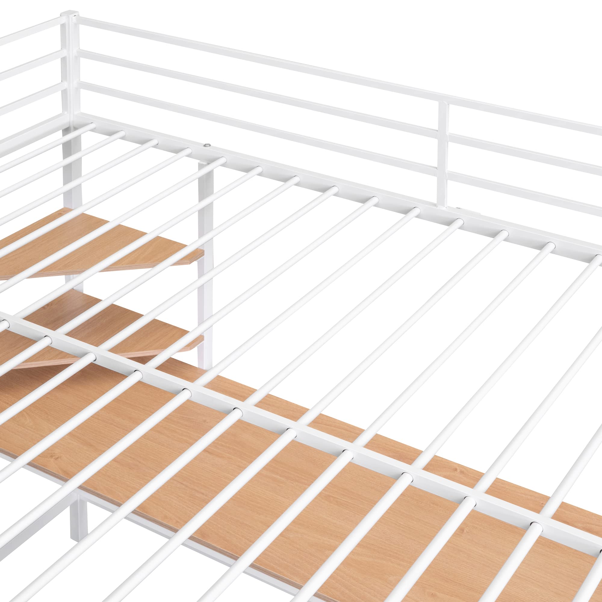 Full Size Loft Bed with Desk and Storage Shelves,Heavy-Duty Loft Bed Full for Kids,Metal Loft Bed Frame with Safety Guardrail,Space-Saving(Full,White)