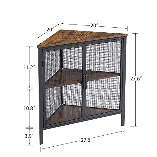VECELO Corner Cabinet with Two Doors and Shelves, Free-Standing Storage Organizer for Small Space in Living Room/Bedroom/Kitchen, Brown and Black