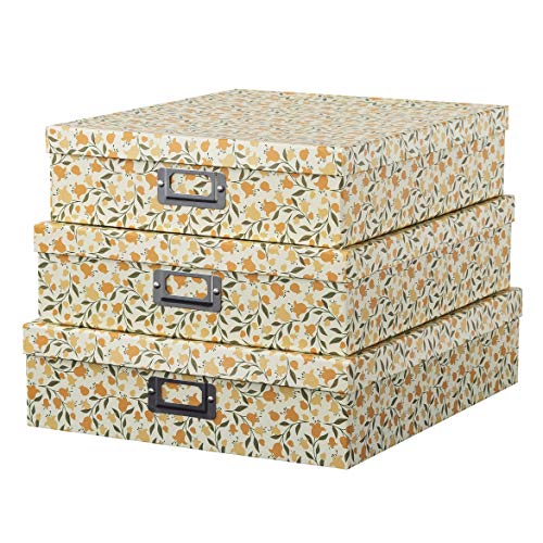 Soul & Lane Decorative Cardboard Storage Boxes With Lids - Set of 3: Nesting Floral Photo Storage Box for Home Décor, Scrapbook Paper Storage, Letter and Document Box, Memory Box For Keepsakes