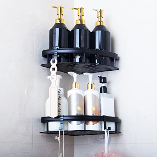 Shower Caddy, Shower Shelves-2 Pack, Adhesive Shower Organizer No Drilling, Large Capacity, Traceless Space Aluminum Adhesive Shower Bathroom Organizer, Shower Shelf for Inside Shower(Matte Black)
