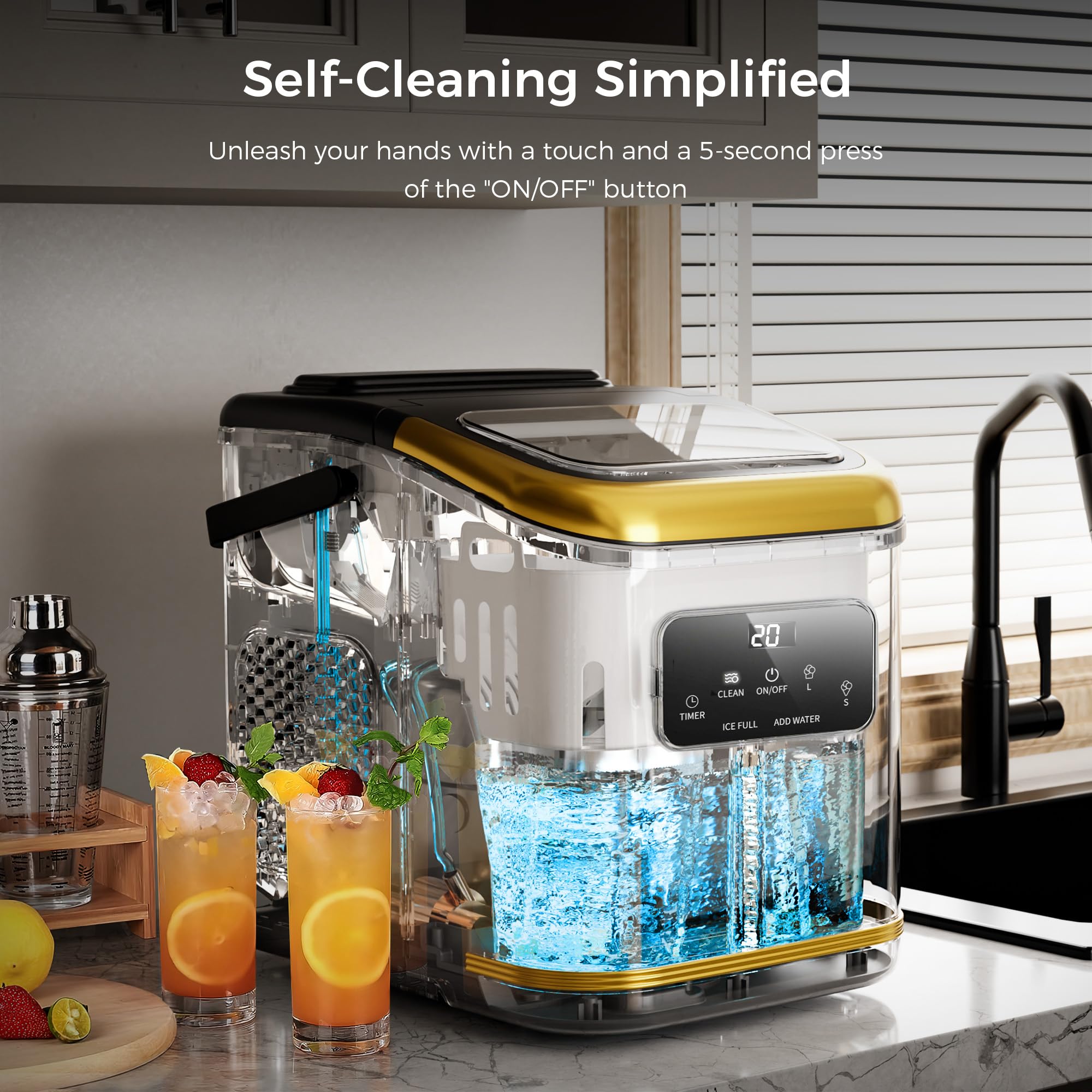 Kismile Ice Makers Countertop, Portable Ice Maker Machine with Handle, 28lbs/24Hrs, 6Mins/9 Pcs Ice Cubes, Self-Cleaning Ice Maker with Ice Basket/Scoop,Countertop Ice Makers for Home & Kitchen(Black)